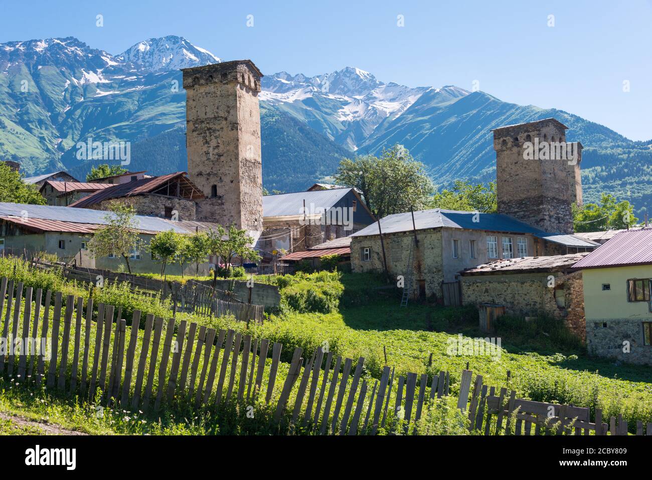 Mestia, Georgia - Ancient towers at Mestia town. a famous landscape in ...