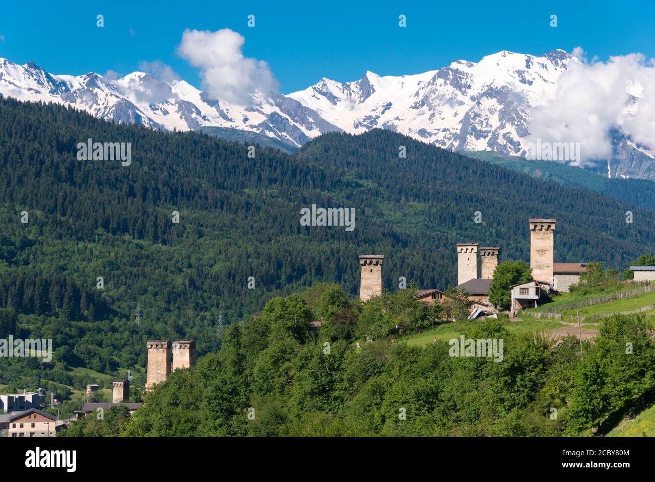 Mestia, Georgia - Ancient towers at Mestia town. a famous landscape in ...