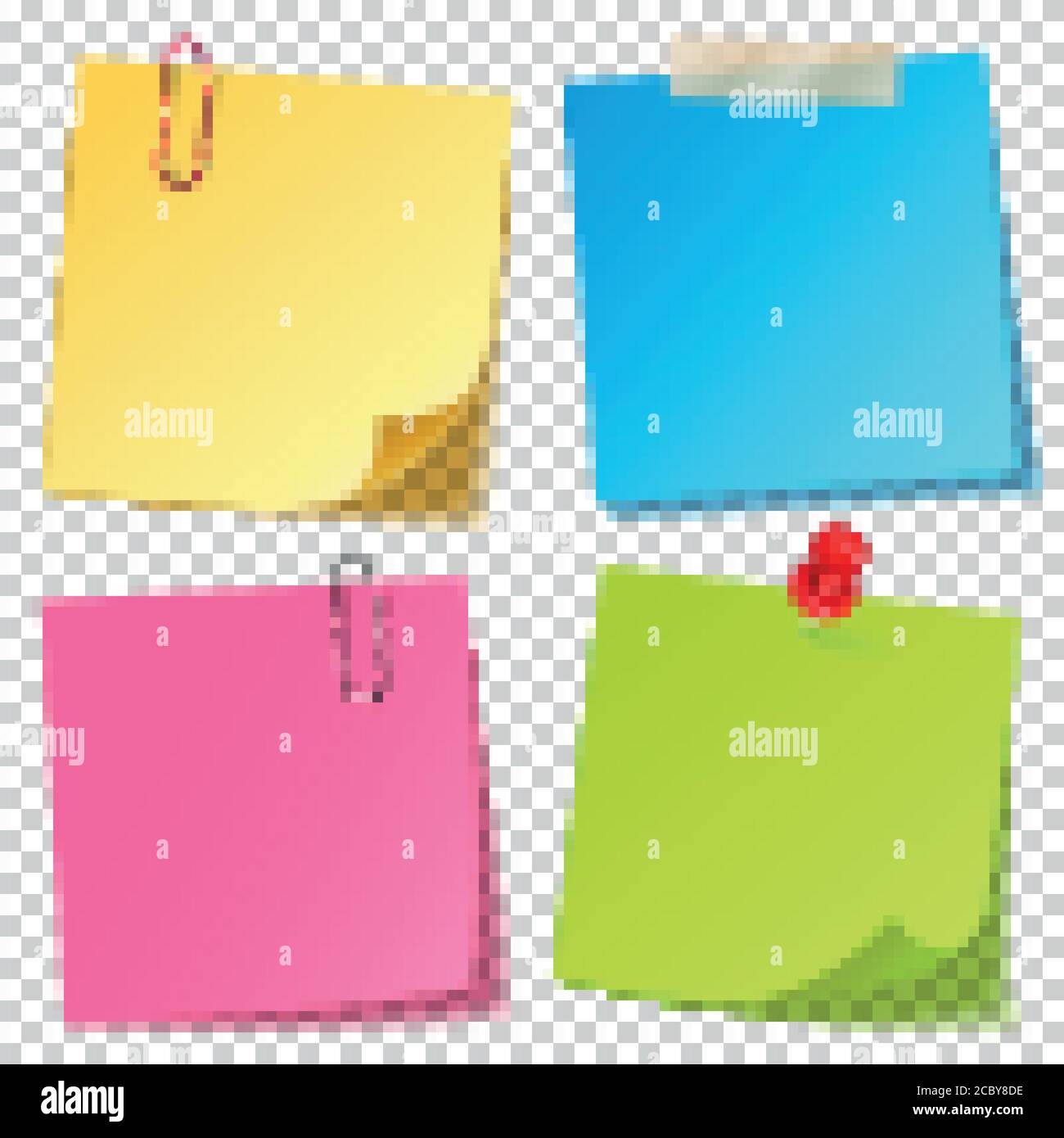 Realistic colorful blank sticky notes with clip binder. Colored sheets ... Realistic colorful blank sticky notes with clip binder. Colored sheets ...