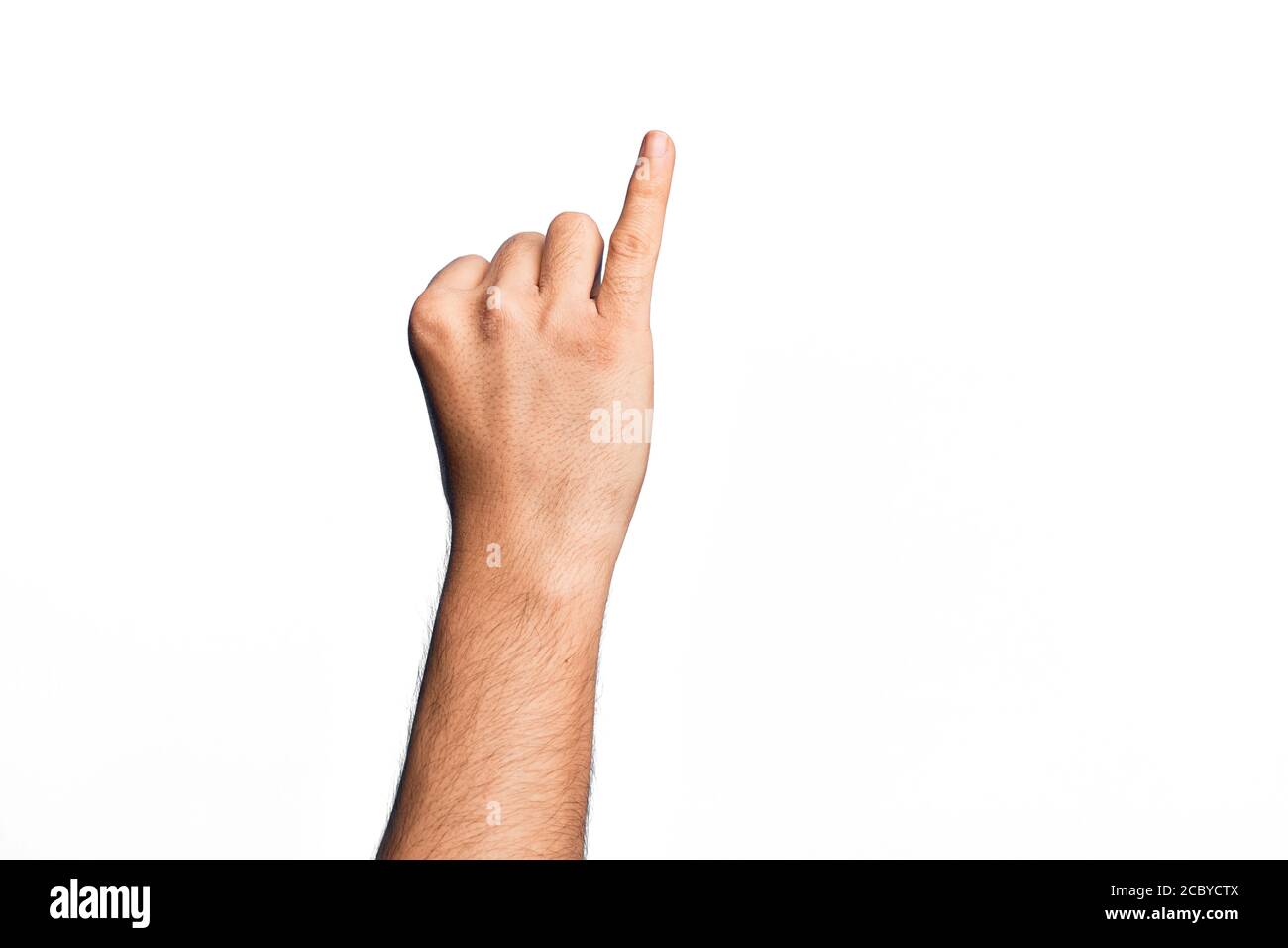 Hand of caucasian young man showing fingers over isolated white ...