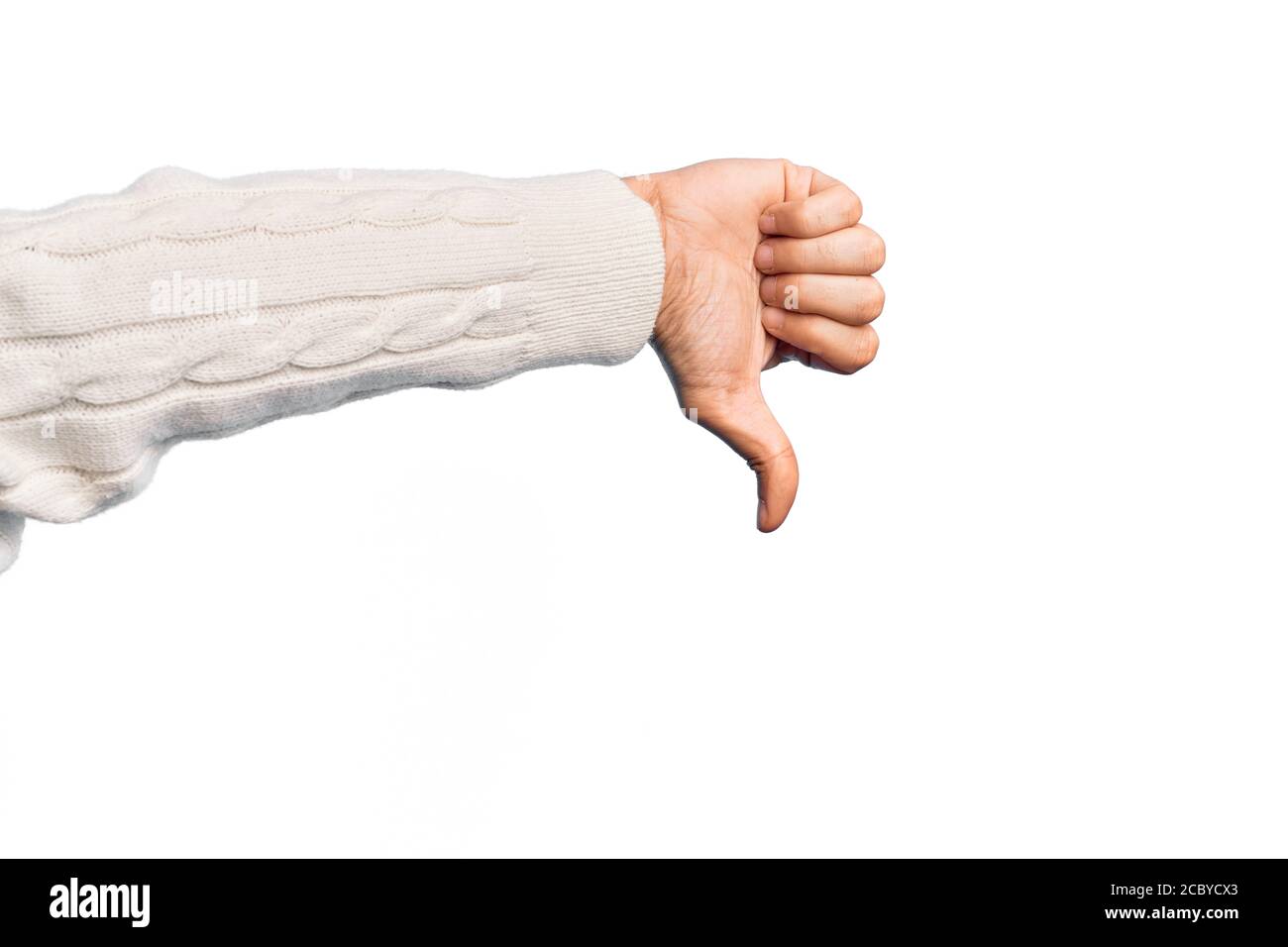 Hand of caucasian young man showing fingers over isolated white ...