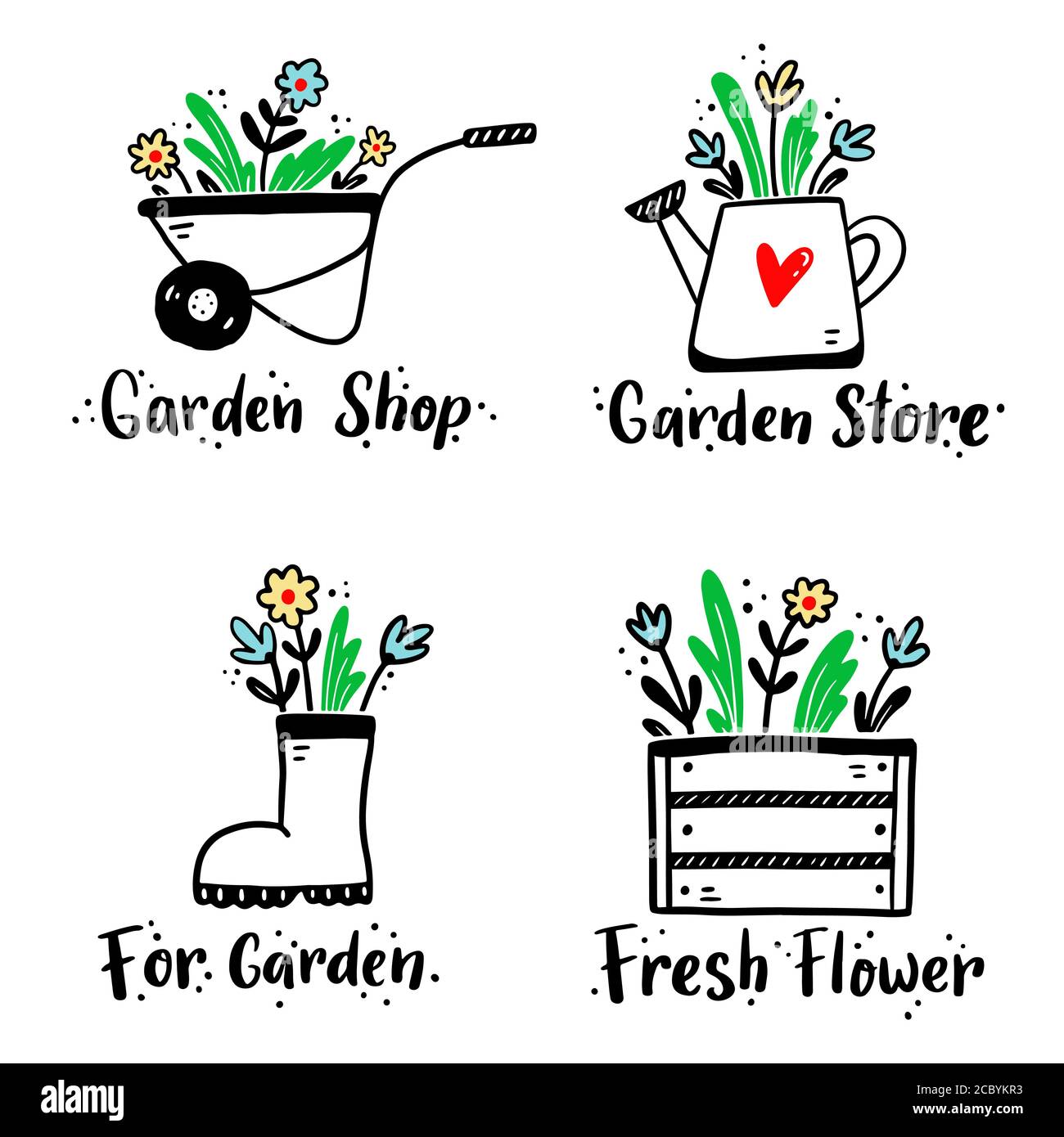 Set of hand drawn Garden lettering quote with flower, bloom box ...