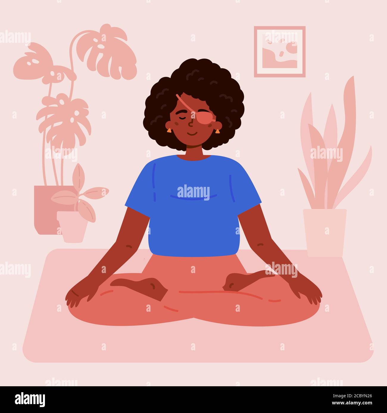 Disabled blind woman with bandage practices yoga Stock Vector Image ...