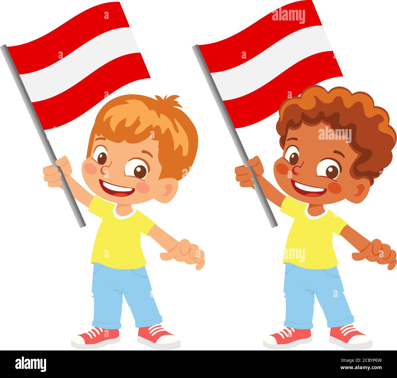 Austria flag in hand. Children holding flag. National flag of Austria ...