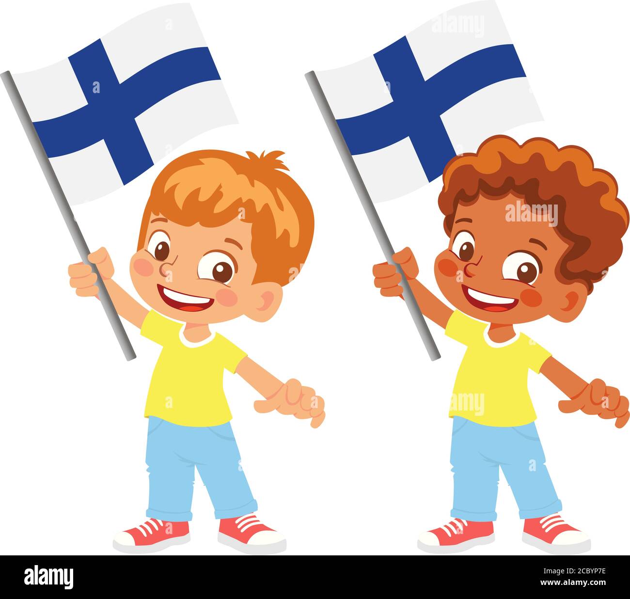 Finland flag in hand. Children holding flag. National flag of Finland ...