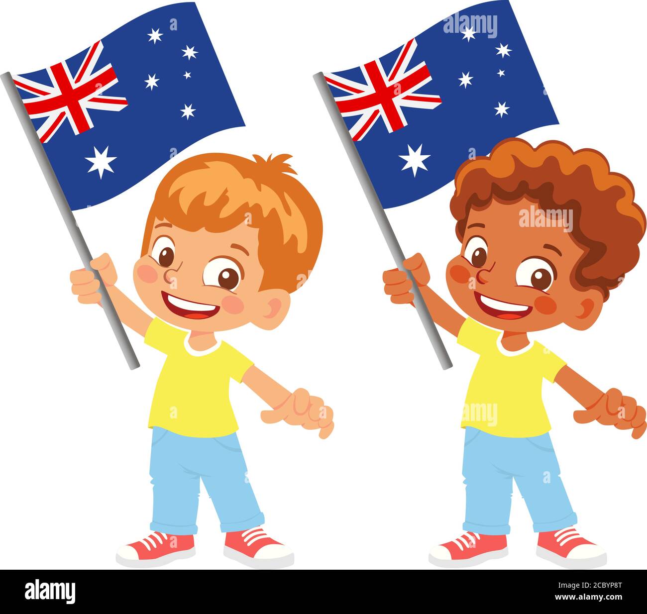 Australia flag in hand. Children holding flag. National flag of ...
