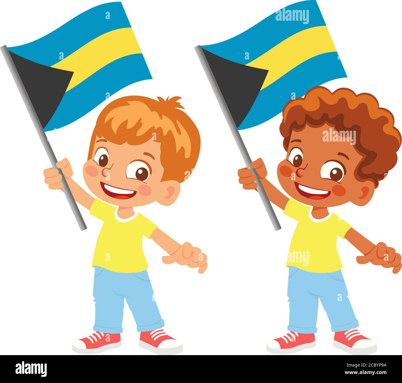 Bahamas flag in hand. Children holding flag. National flag of Bahamas ...
