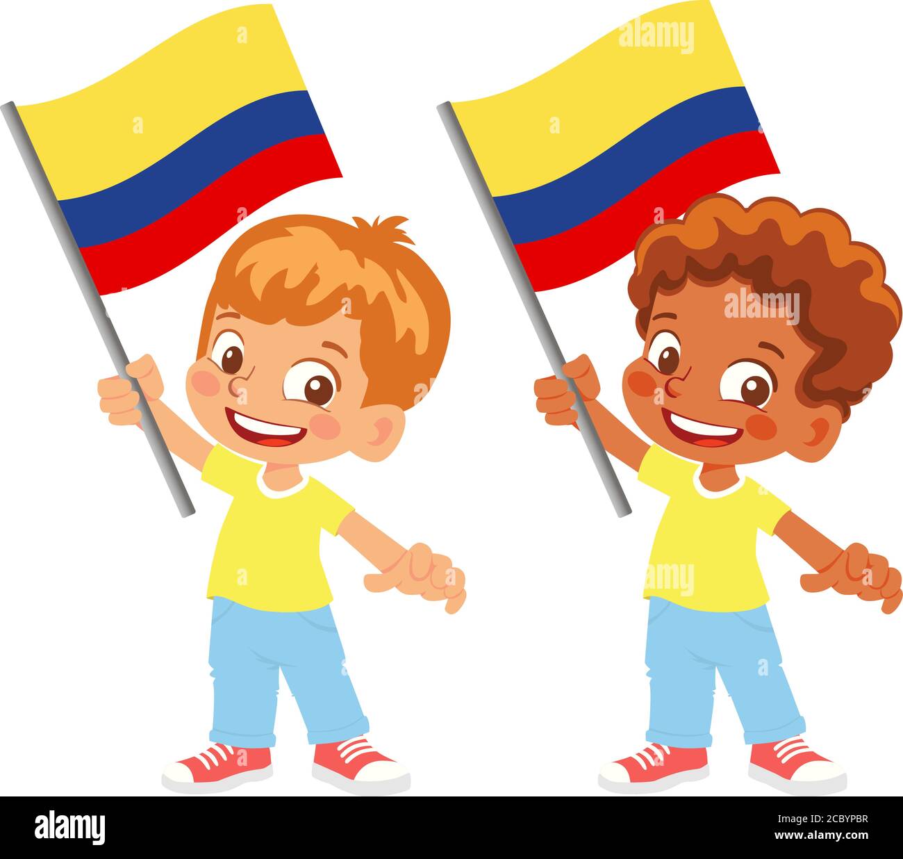 Colombia flag in hand. Children holding flag. National flag of Colombia ...