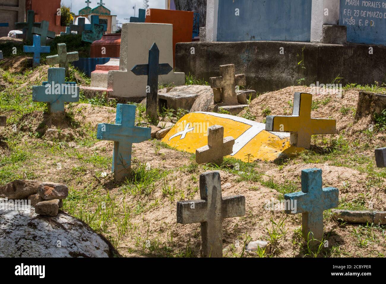 Gravestones in the poorer part of the cemetery of Chichicastenango ...