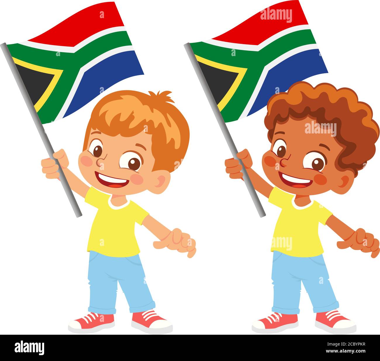 South Africa flag in hand. Children holding flag. National flag of ...