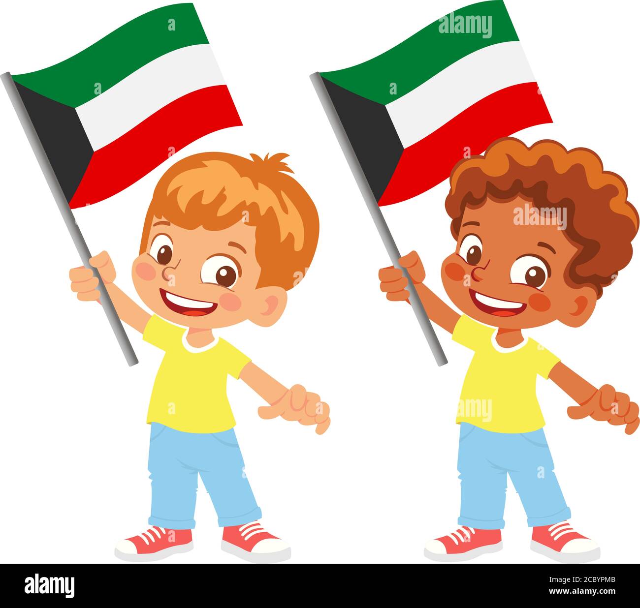 kuwait flag in hand. Children holding flag. National flag of Kuwait ...
