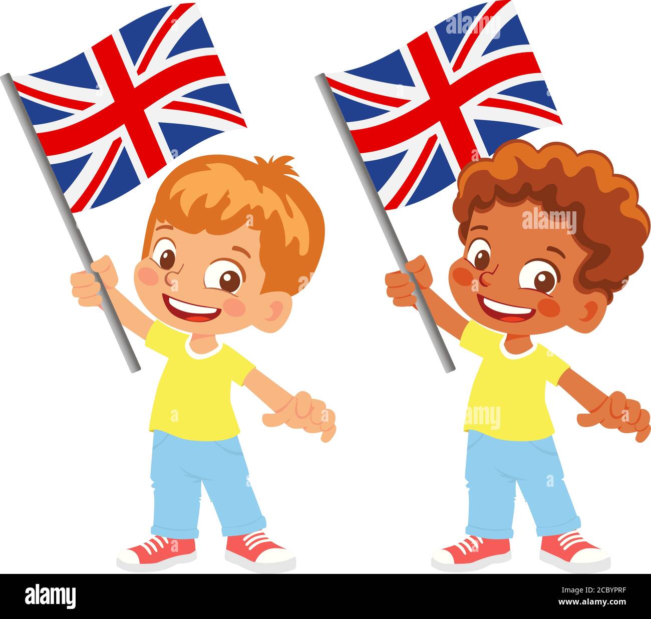 United Kingdom flag in hand. Children holding flag. National flag of ...