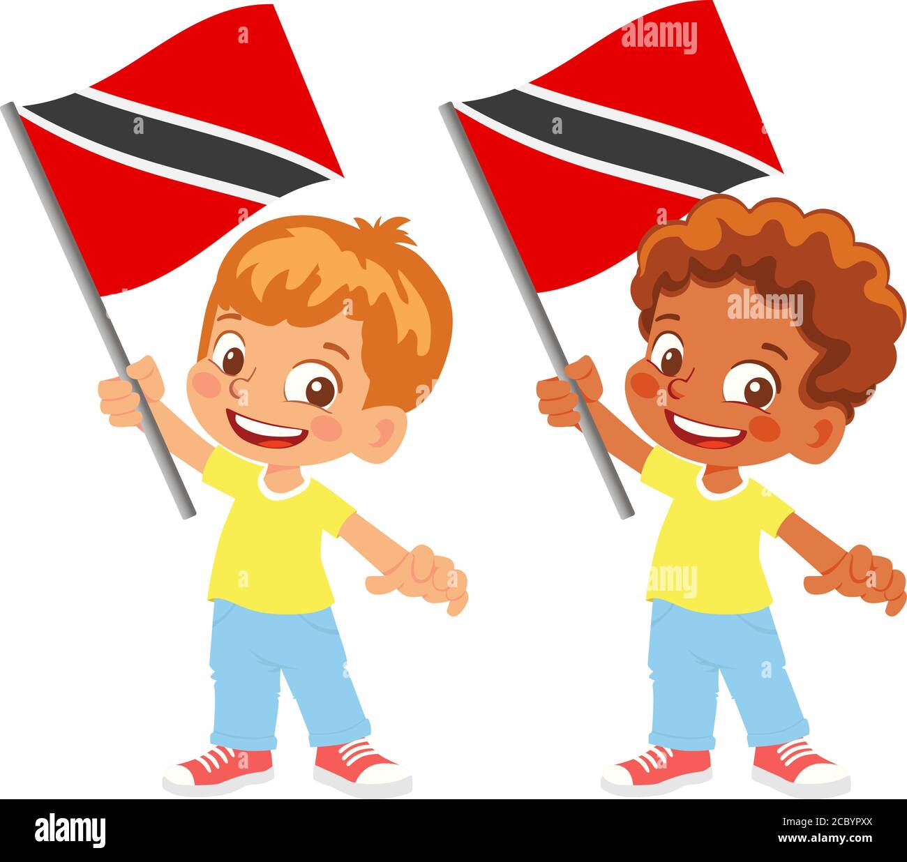 Trinidad and Tobago flag in hand. Children holding flag. National flag ...