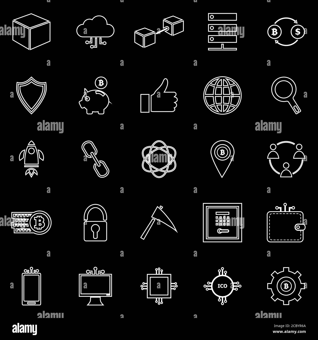 Blockchain line icons on black background, stock vector Stock Vector ...