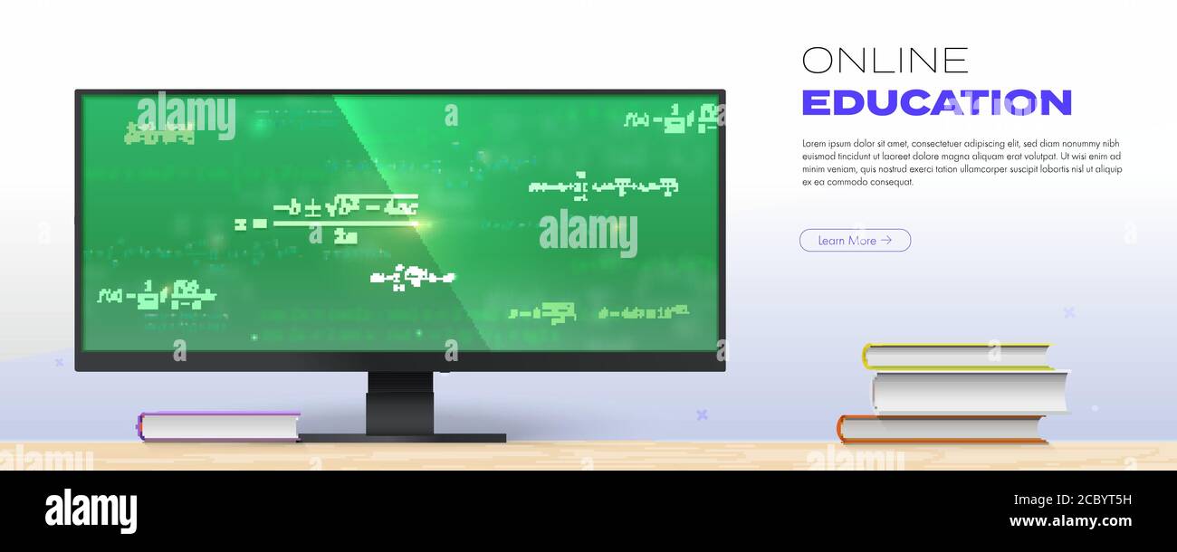 Online education. Math formulas on large-format screen. Training ...