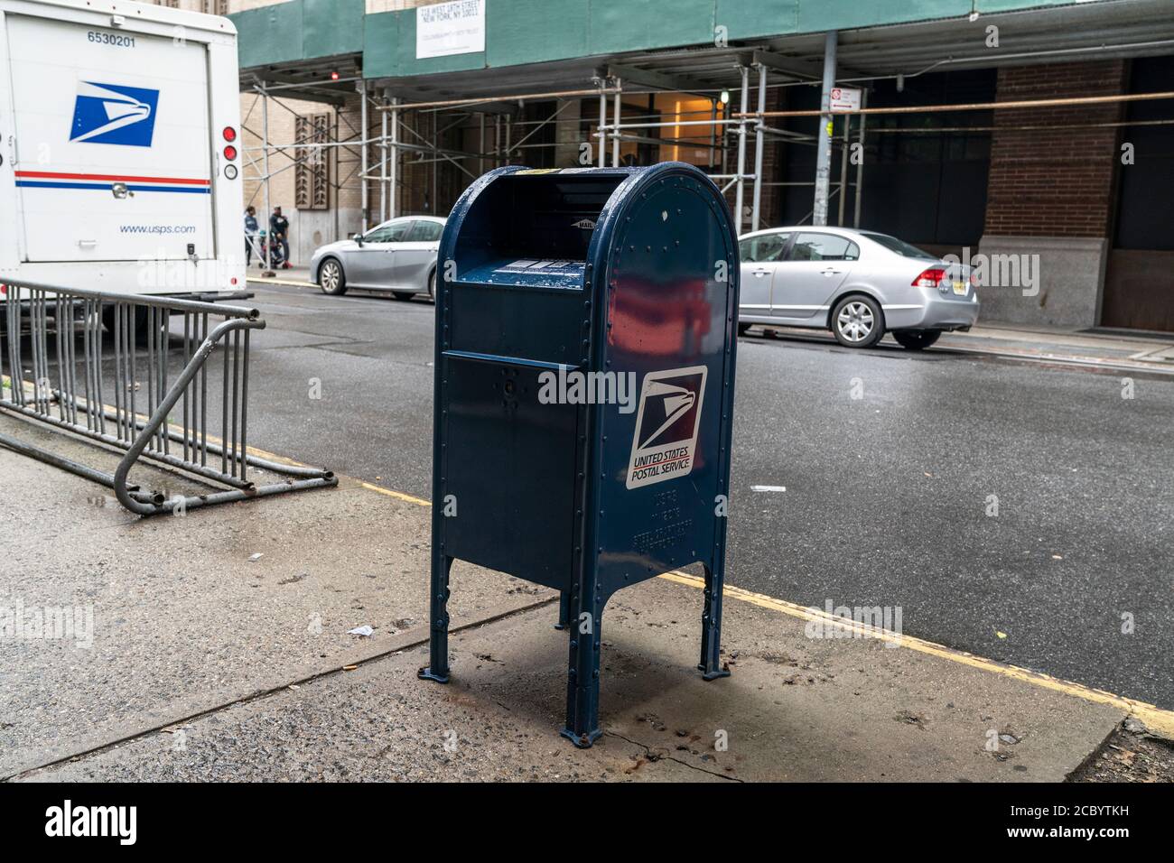 New York, NY - August 16, 2020: USPS collection box seen on the street ...