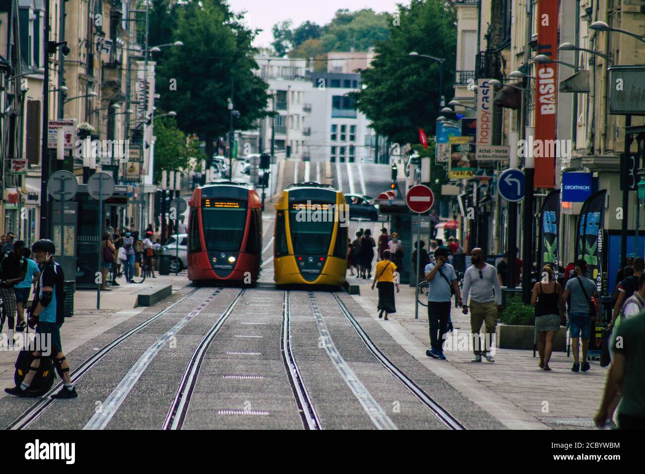 Reims France August 15, 2020 View of a modern electric tram for ...