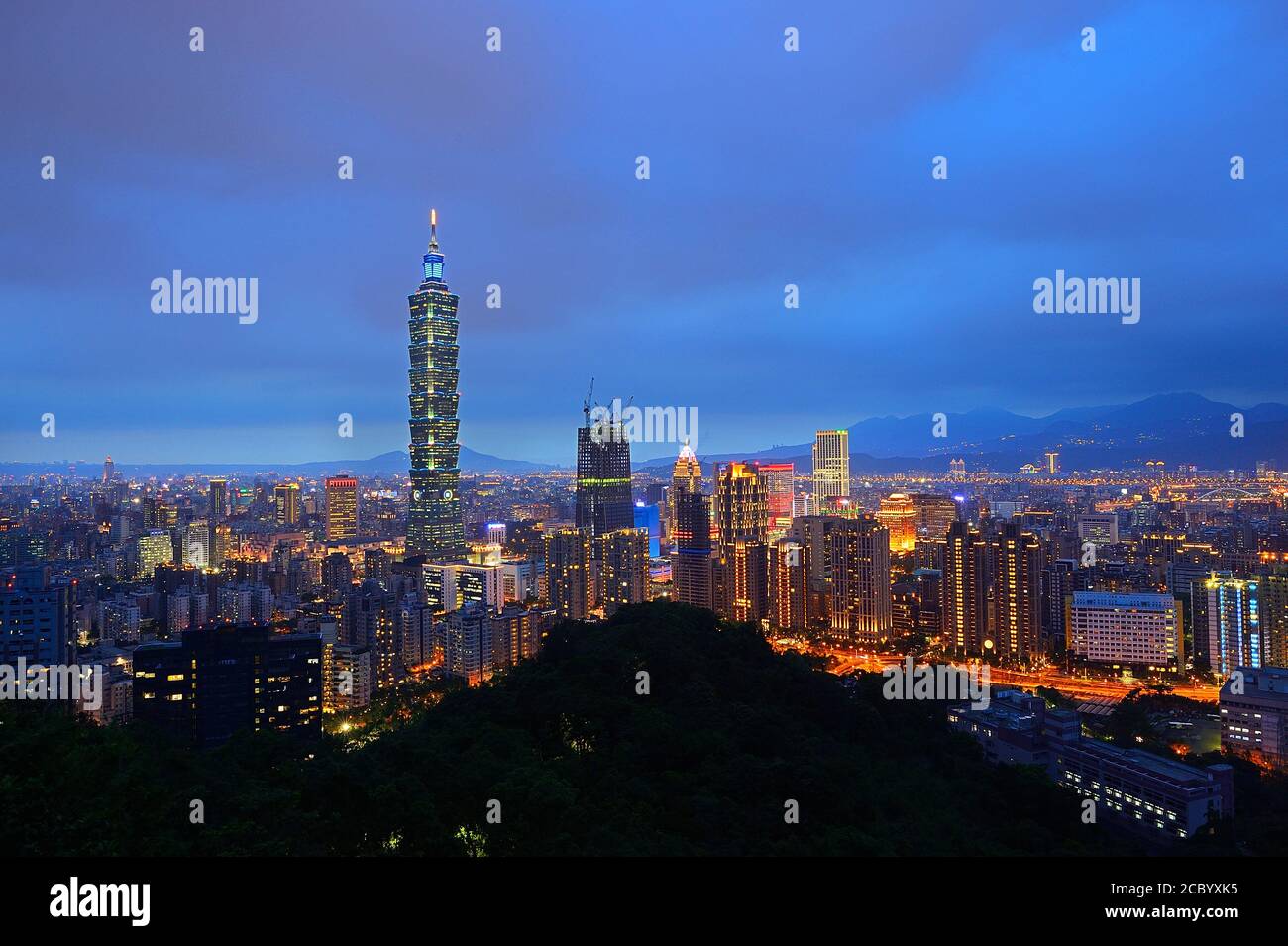 Taipei city at dusk, overlooking the Taipei building 101 is an ...
