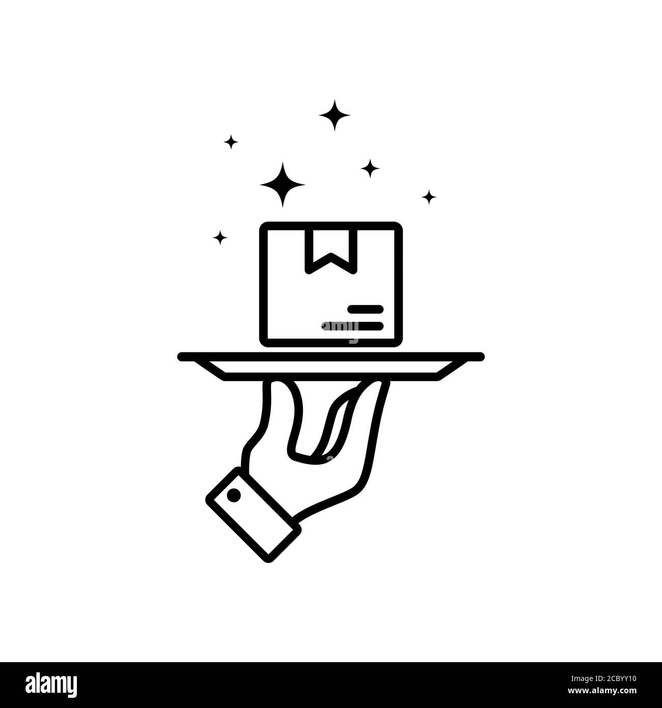 Timely delivery icon line. Box on palm. Concept of safe contactless ...