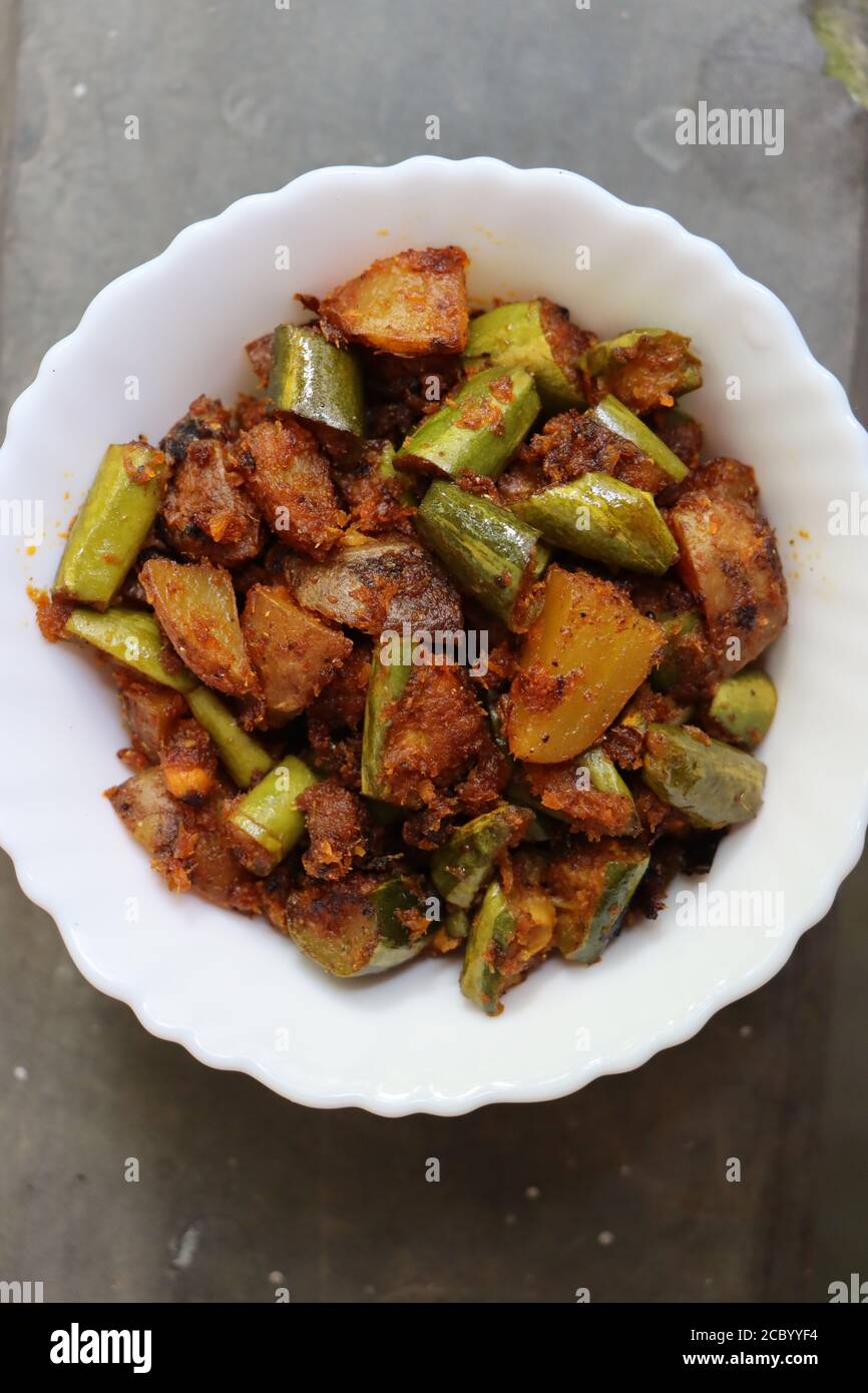 Aloo Parwal dry subji, pointed gourd curry, Indian traditional food ...