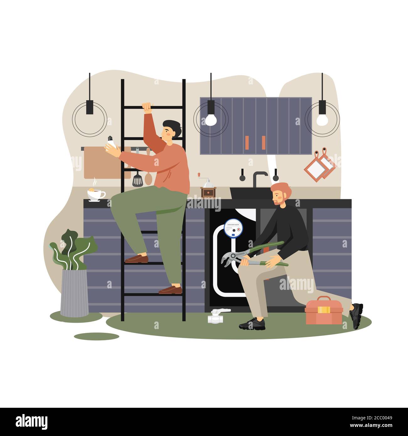 Man fix electricity cartoon illustration hi-res stock photography and ...