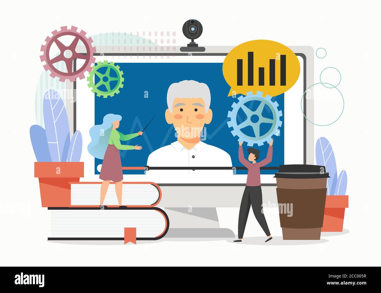 Webinar, virtual tutorial. Students learning online with tutor in ...