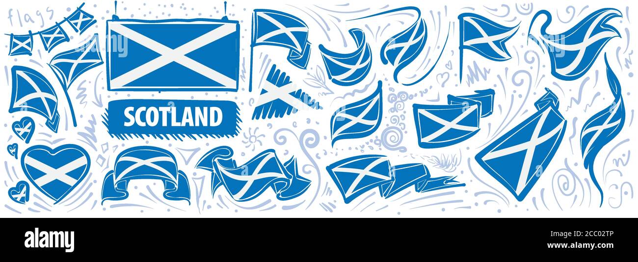 Vector set of the national flag of Scotland in various creative designs ...