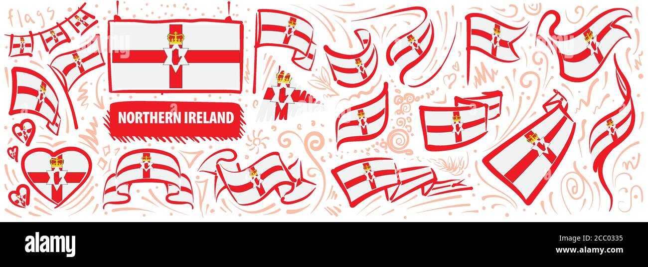 Vector set of the national flag of Northern Ireland in various creative ...