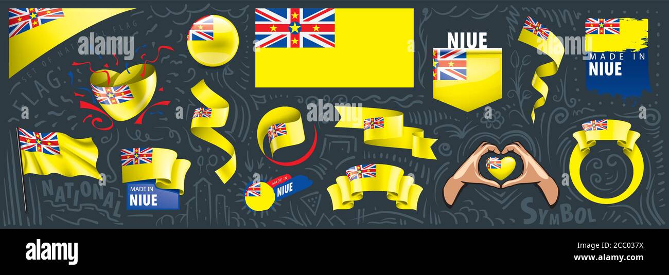 Vector set of the national flag of Niue in various creative designs ...