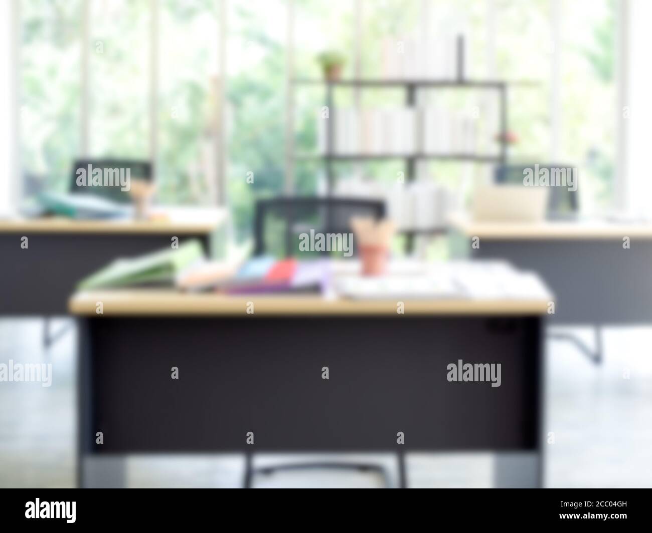 Blurred modern office interior background. Blurry well-lit workplace ...