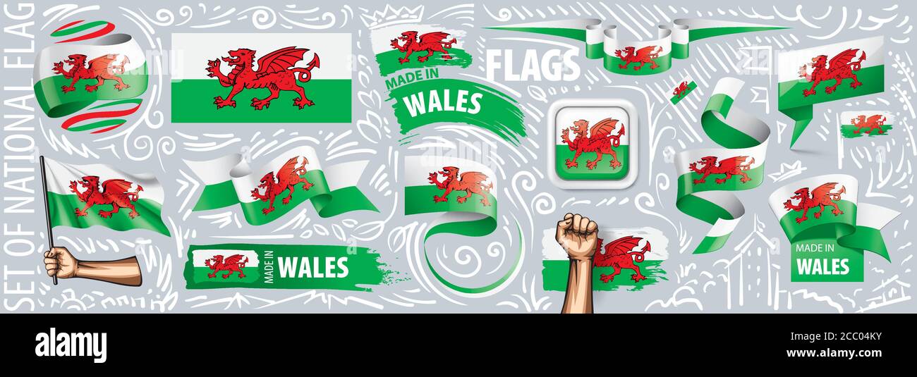 Vector set of the national flag of Wales in various creative designs ...