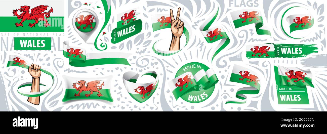 Vector set of the national flag of Wales in various creative designs ...