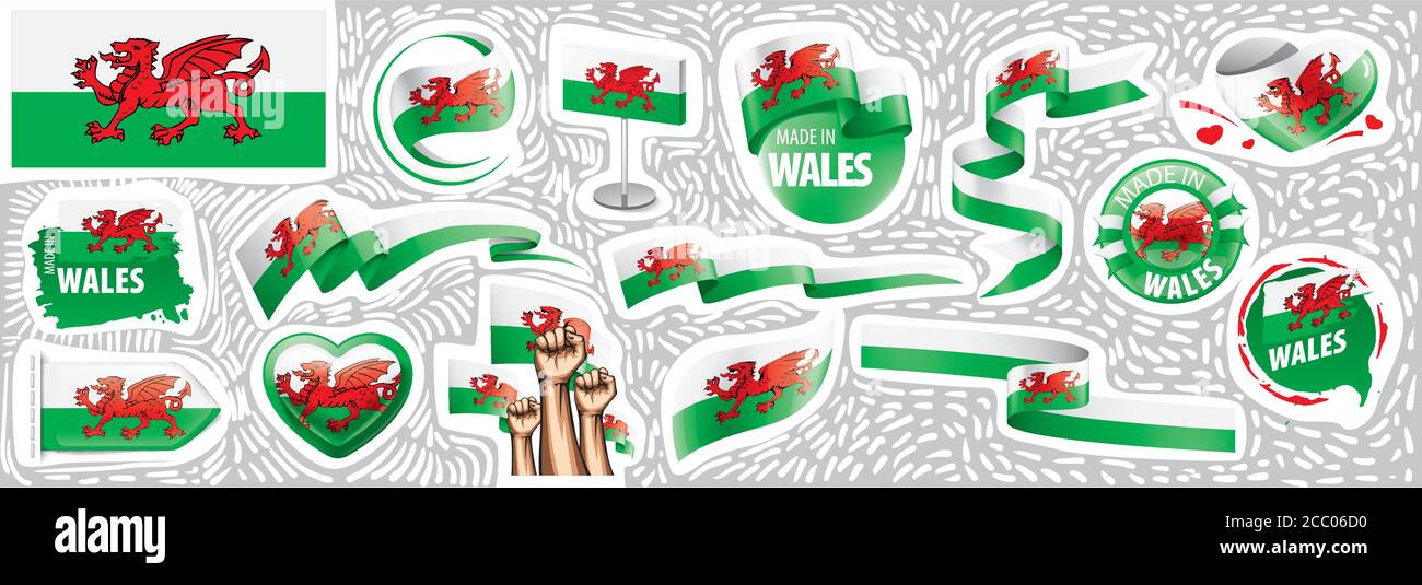 Vector set of the national flag of Wales in various creative designs ...