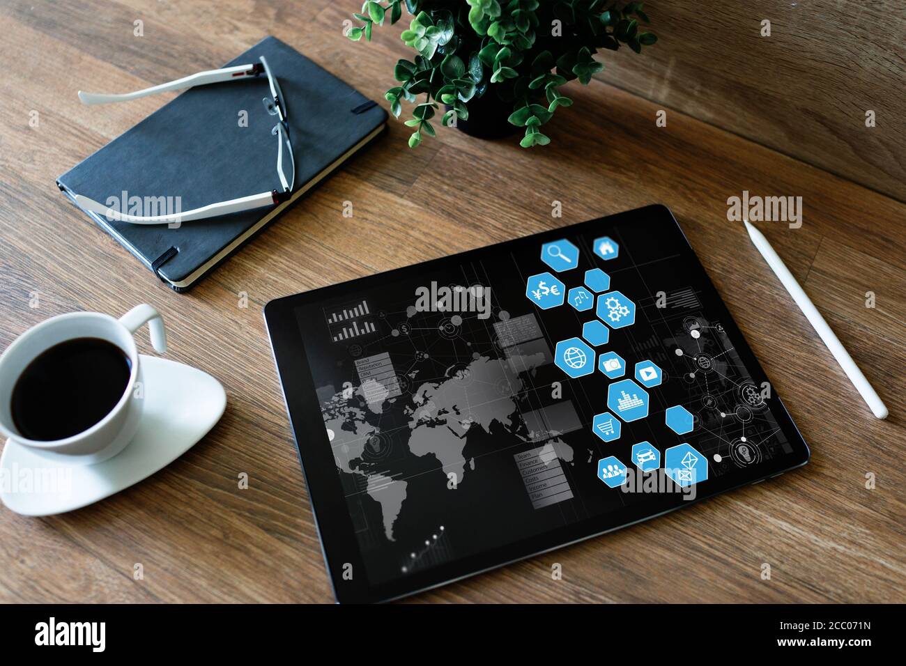 Mixed media, Business application, control panel on device screen ...