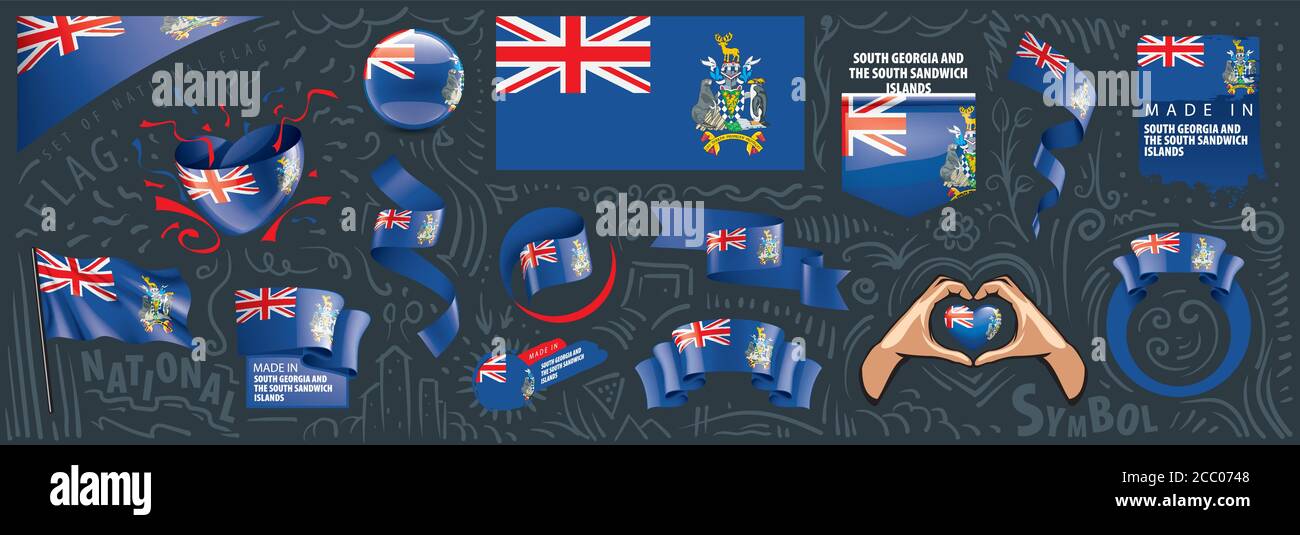 Vector set of the national flag of South Georgia and the South Sandwich ...