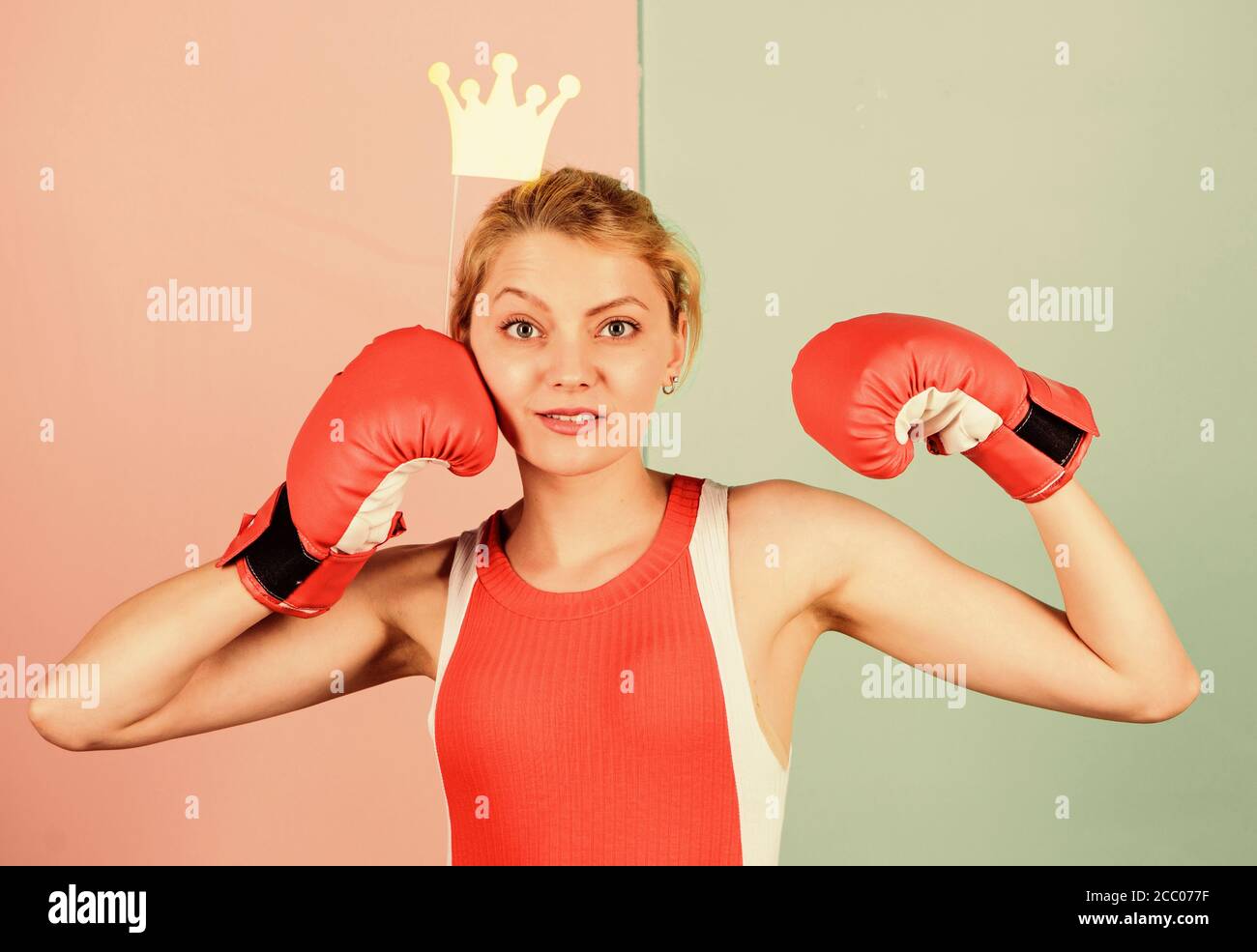 fight for success. female boxer boxing gloves. girl queen sport ...