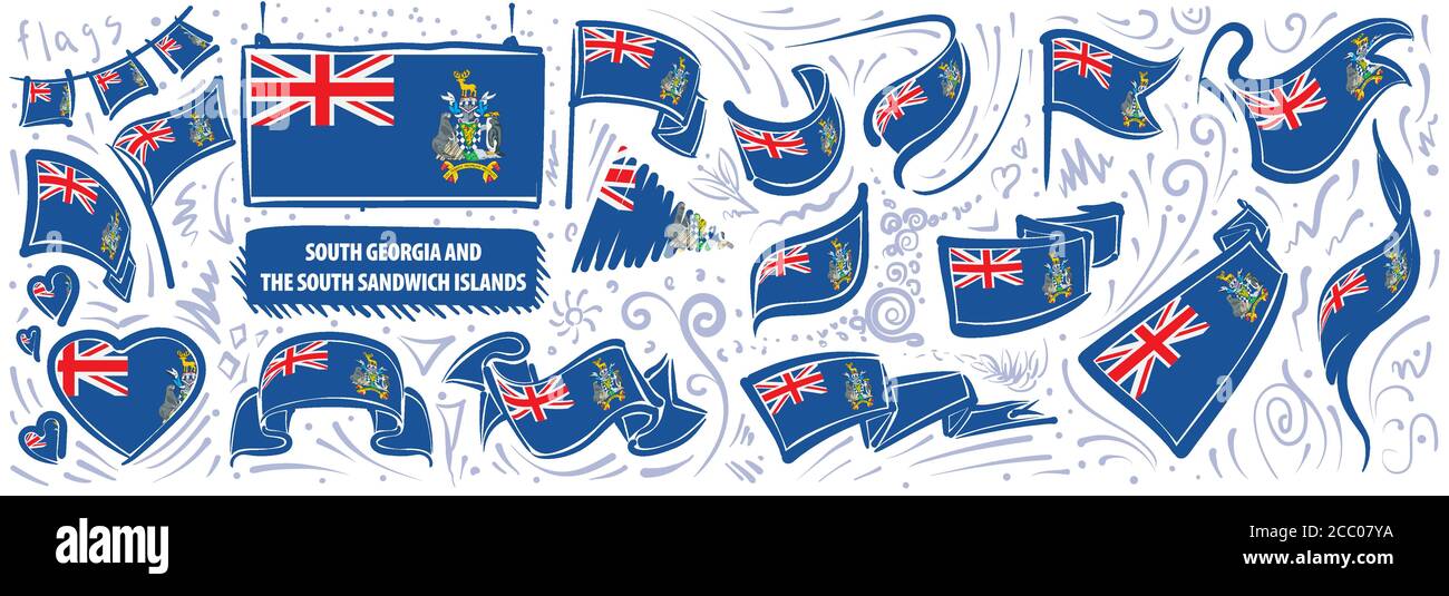 Vector set of the national flag of South Georgia and the South Sandwich ...