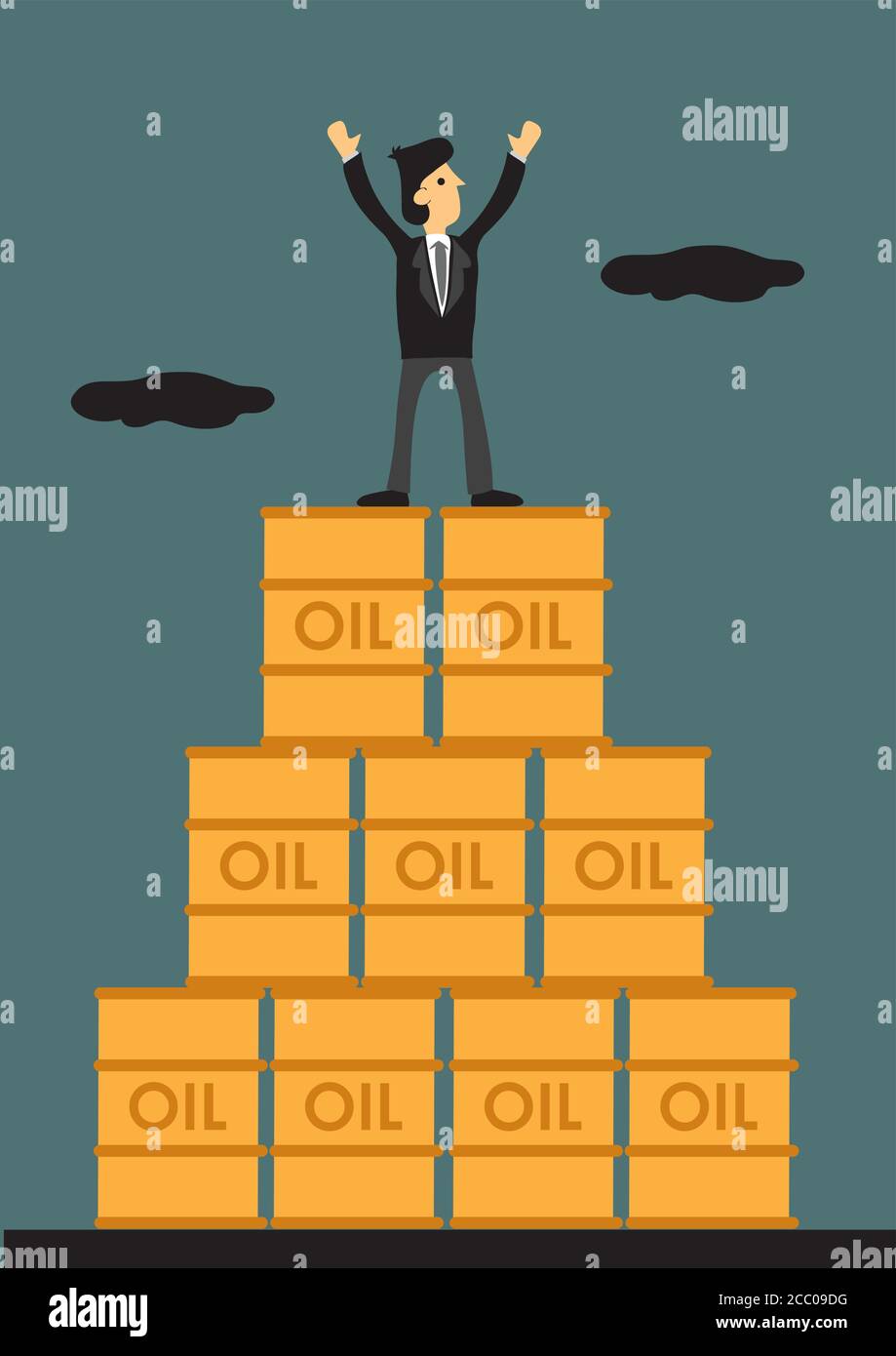 Vector illustration of cartoon businessman standing on top of stack of ...