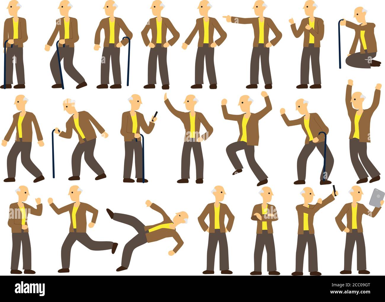 A collection of old man in different action and poses. Flat vector ...