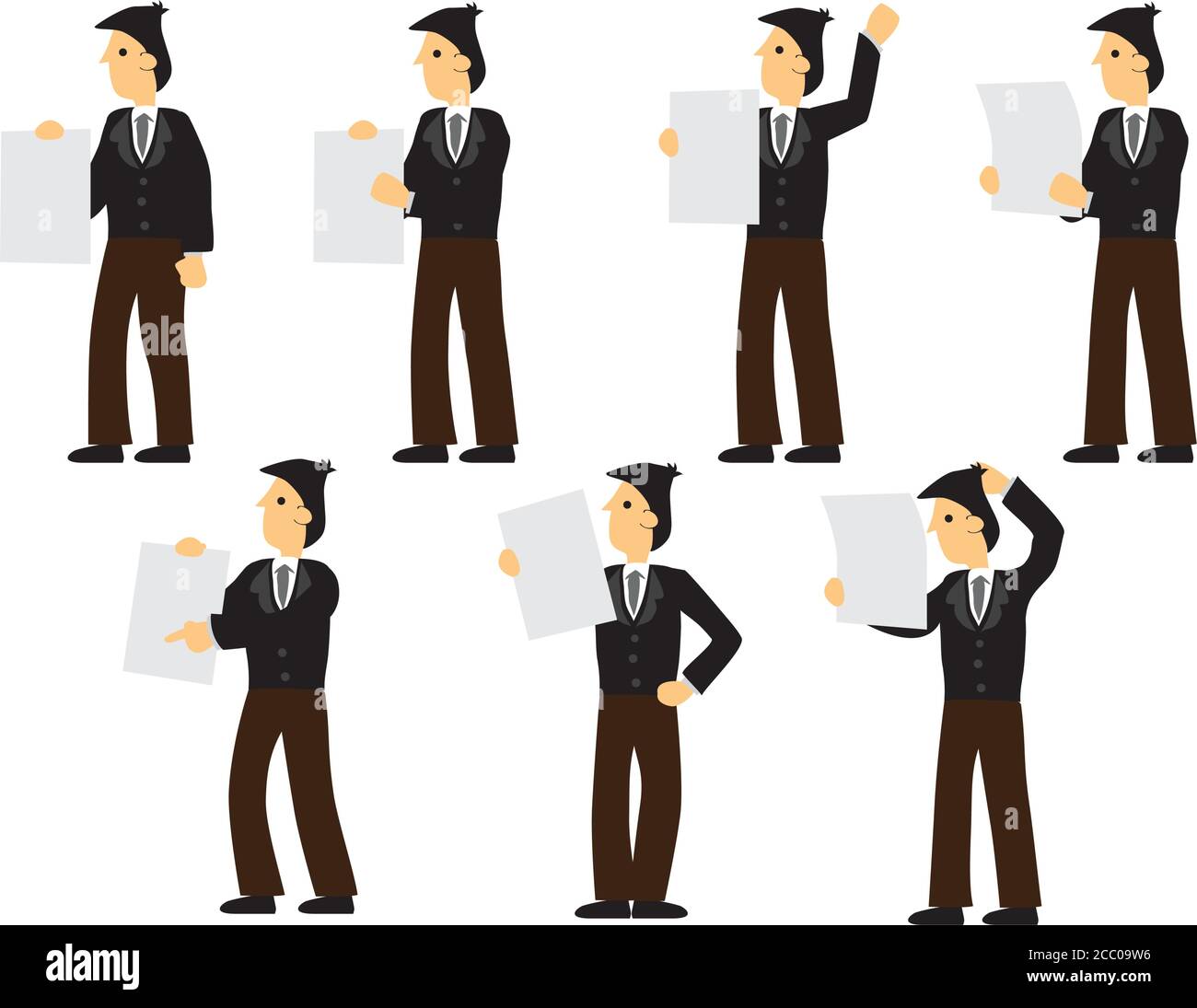 A set of 7 of bussinessman with his document. Concept of corporate ...