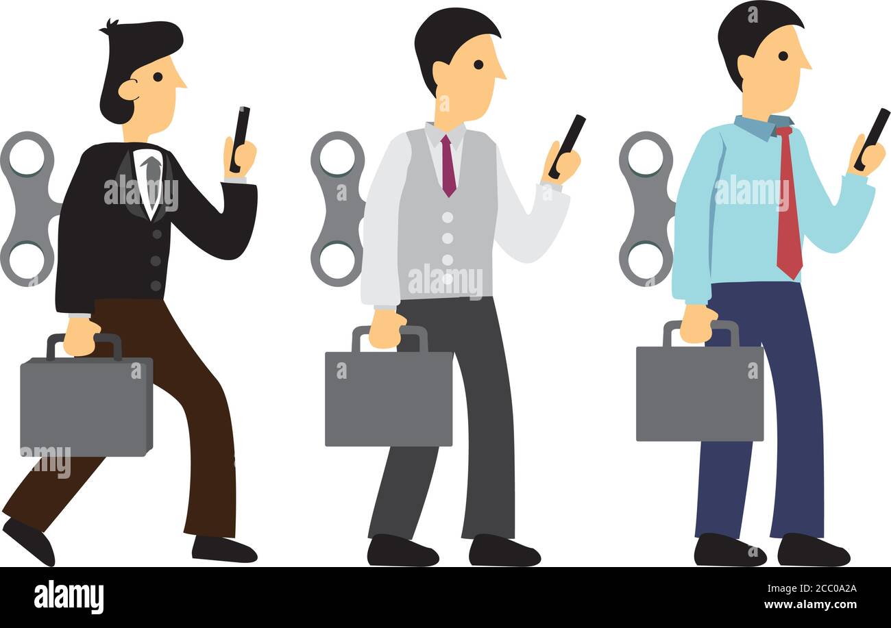 Businessmen with winder in their back. Concept of technology addiction ...