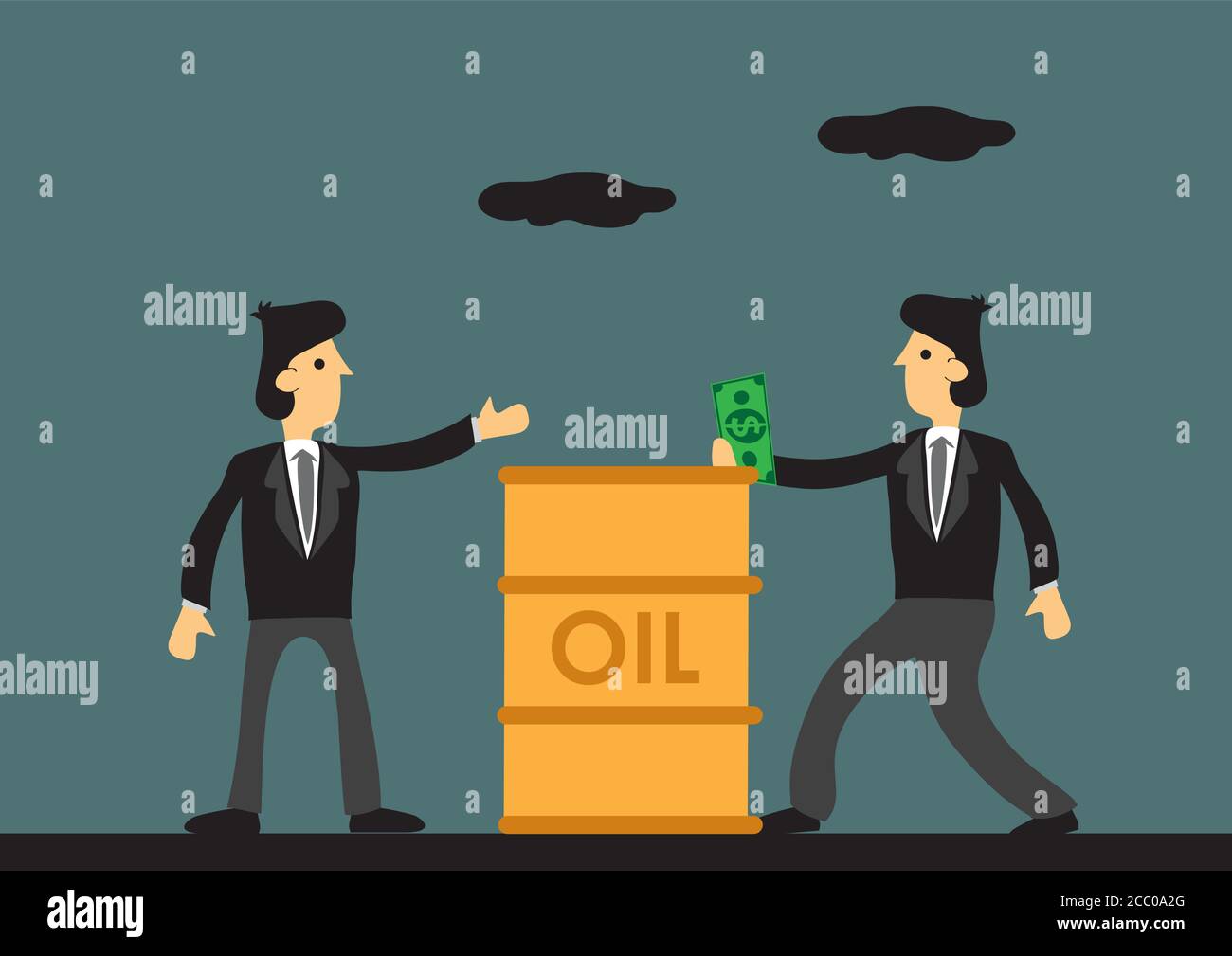 Cartoon businessman paying money for a barrel of oil Stock Vector Image ...