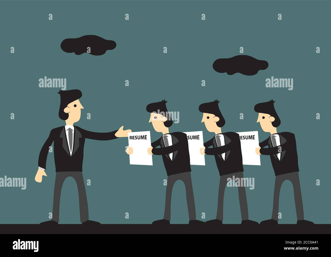 Job seekers holding resume document and waiting in line to meet ...