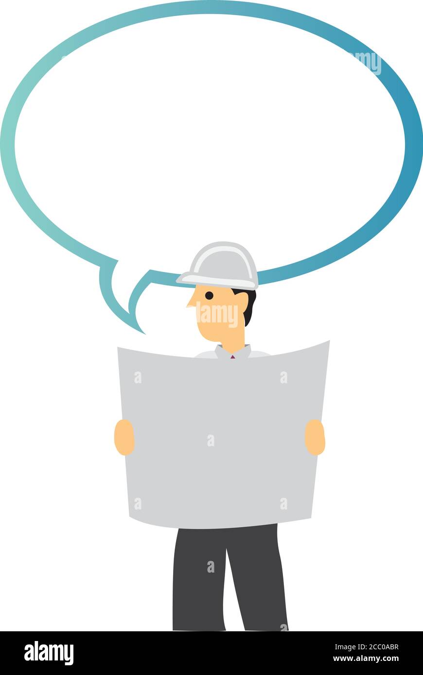 Construction worker with an empty speech bubble. Concept of workplace safety prevention or ...