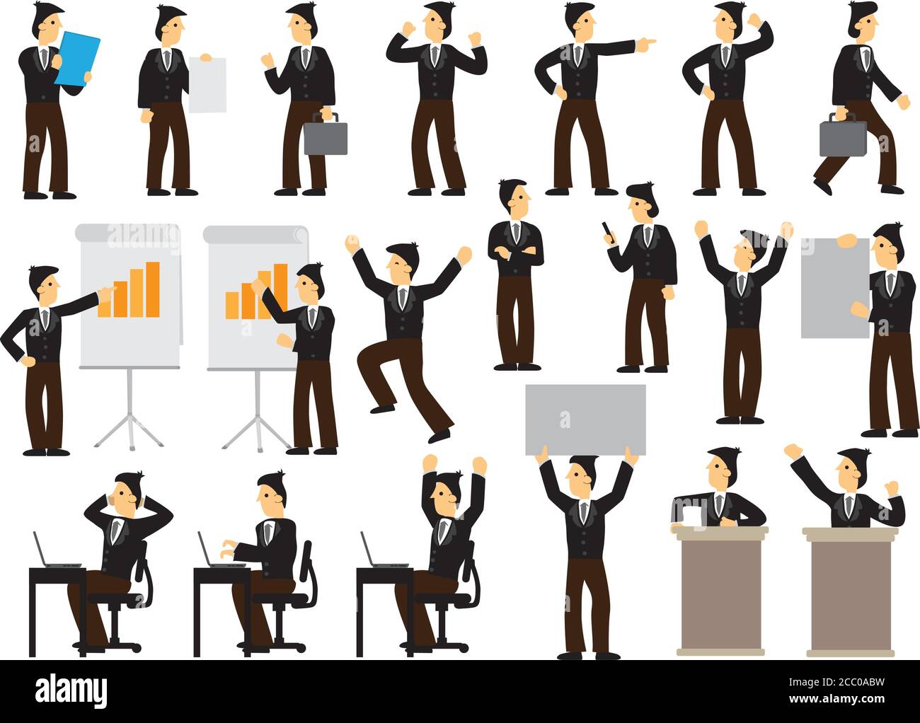 Set of businessman in business wear doing corporate work. Isolated in ...
