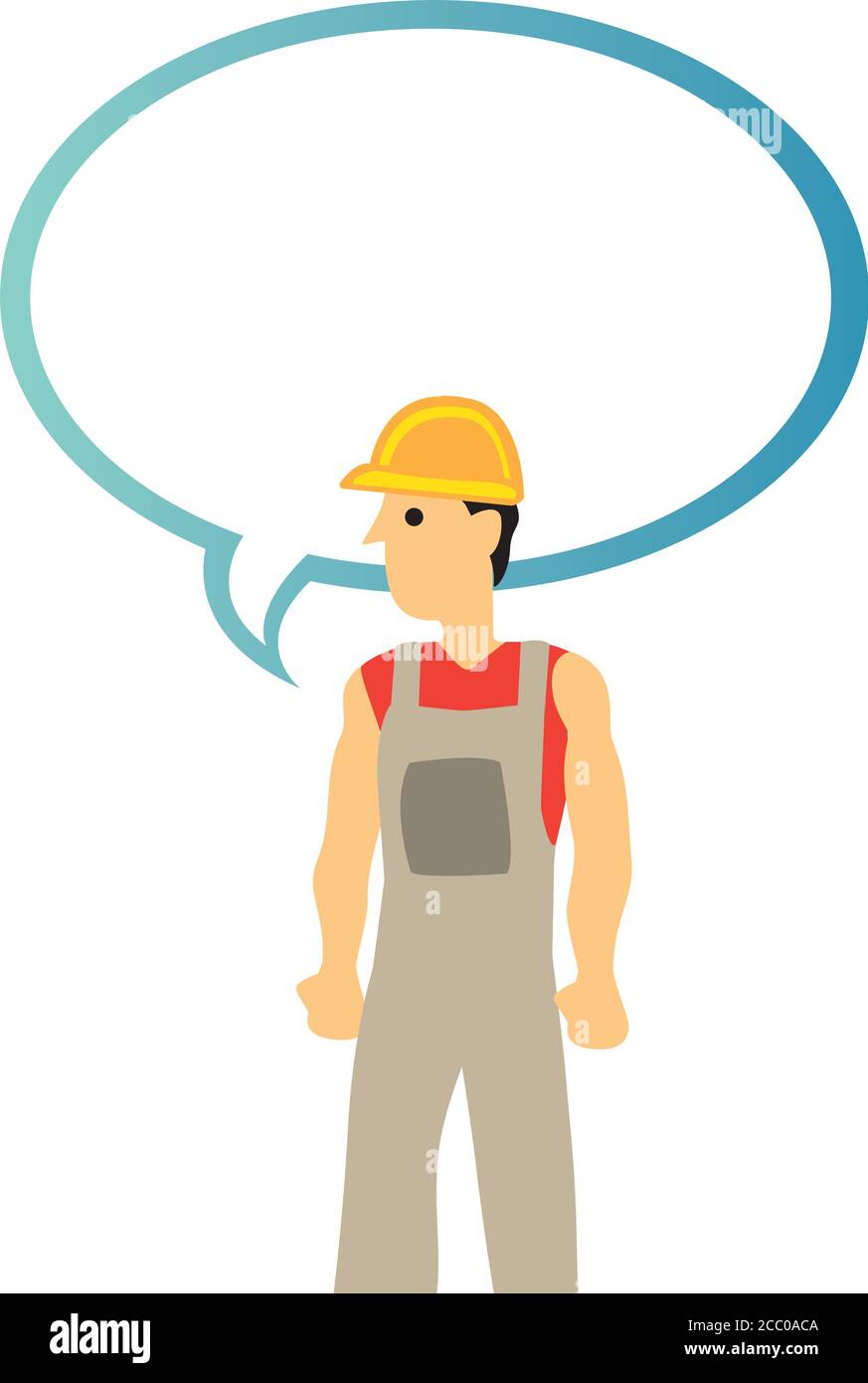 Construction worker with an empty speech bubble. Concept of workplace safety prevention or ...