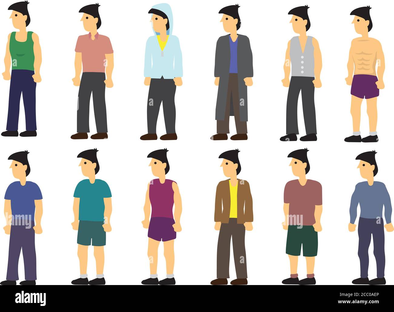 Set of man in different casual clothing. Isolated with a white ...