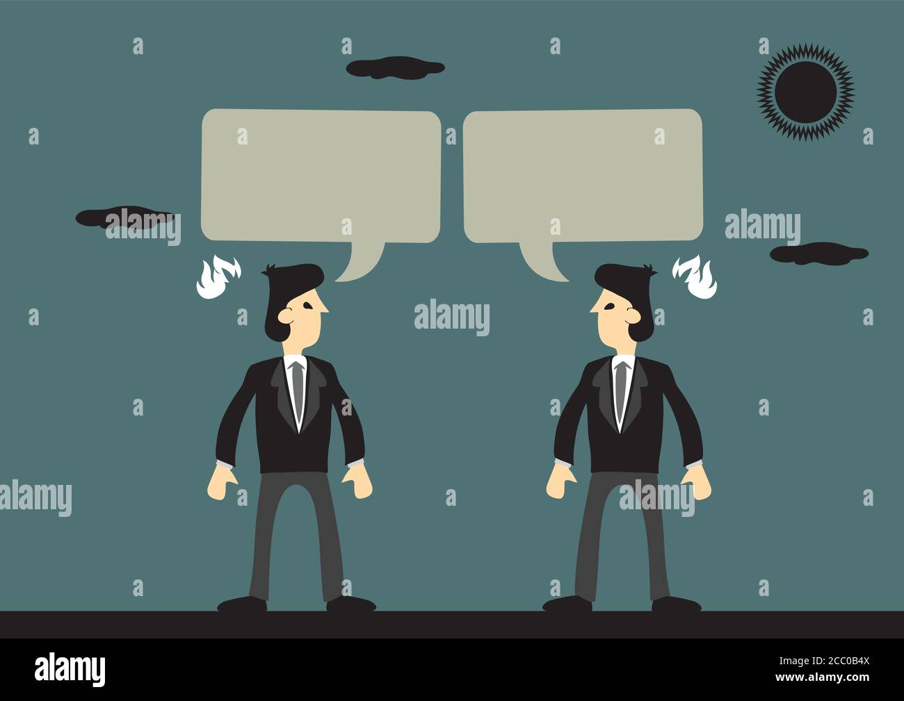 Businessmen having angry conversation. Blank speech balloons for copy ...