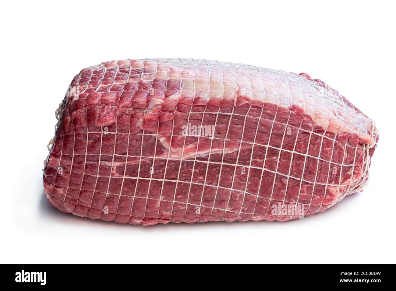 netted pack of raw meat package isolated on white background Stock ...