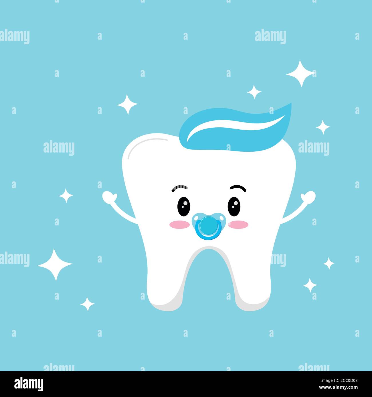 Cute baby tooth boy with dummy pacifier icon isolated on background ...